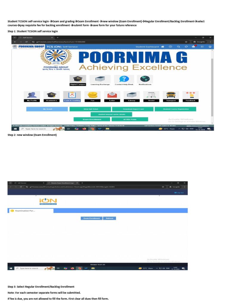 Steps To Fill Out Backlog Exam Form & Fee Payment | PDF
