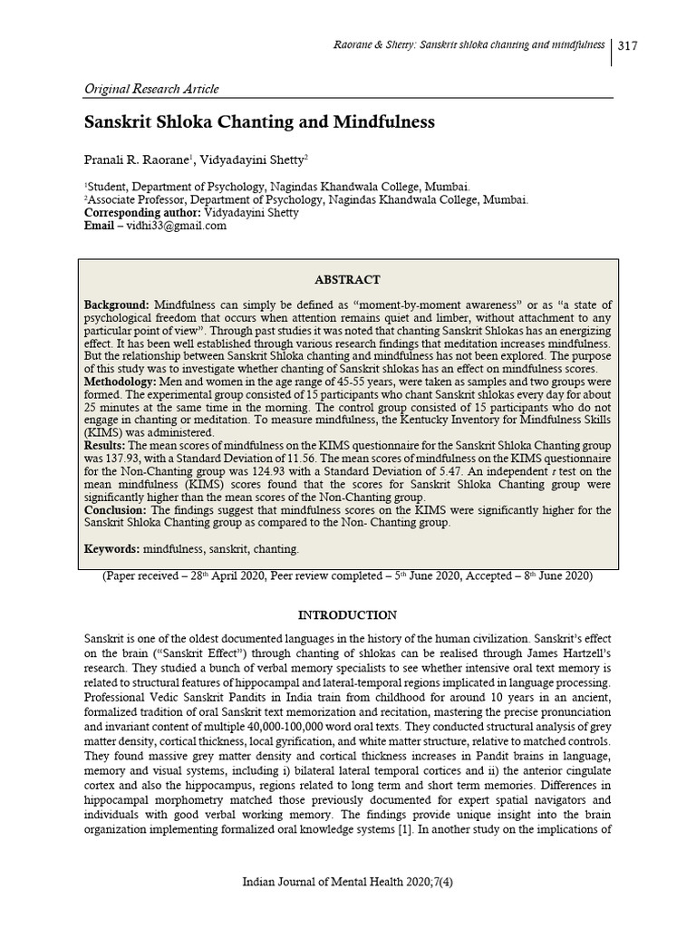 Sanskrit Shloka Chanting and Mindfulness | PDF | Mindfulness | Hippocampus