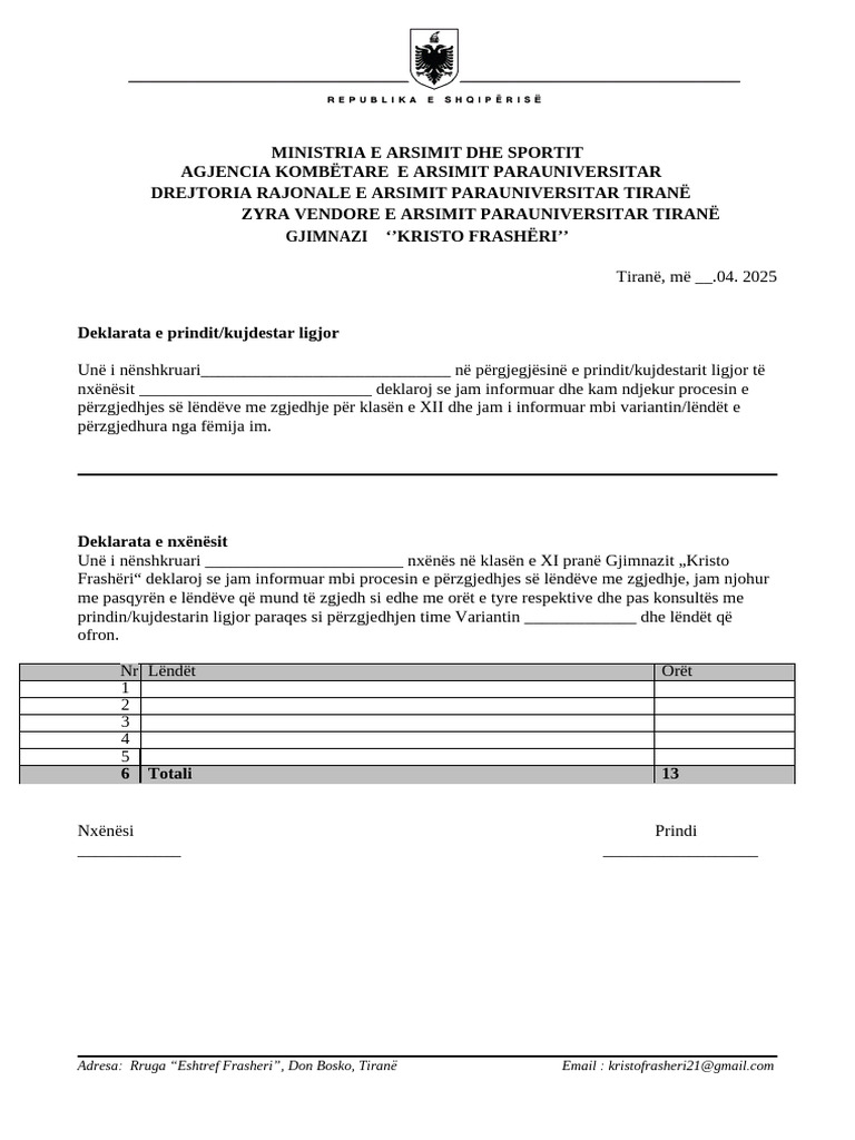 Deklarata Per Perzgjedhje | PDF