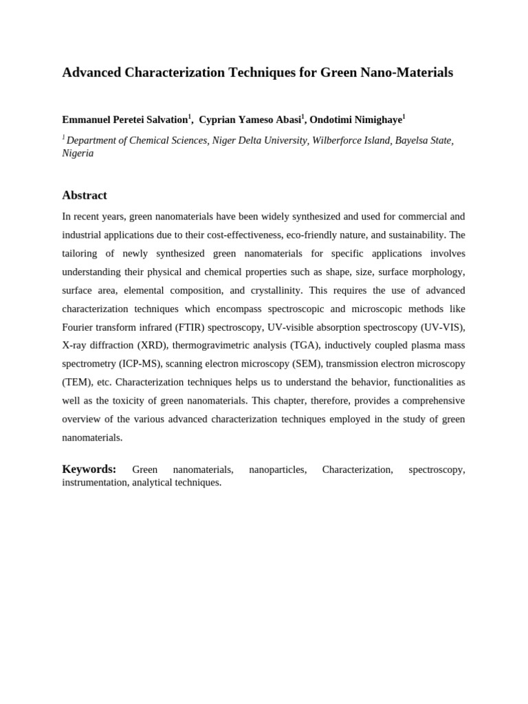 Advanced Characterization Techniques for Green Nano | PDF