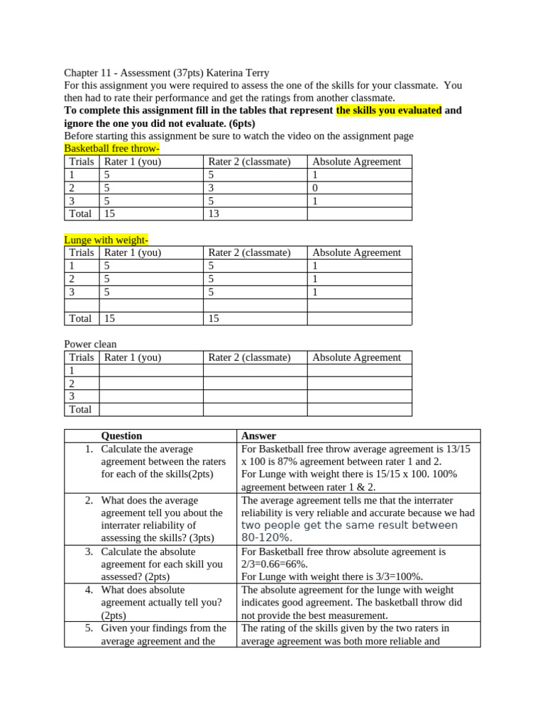 Chapter 11 Assignment Kat Terry | PDF | Physical Therapy | Clinical Medicine