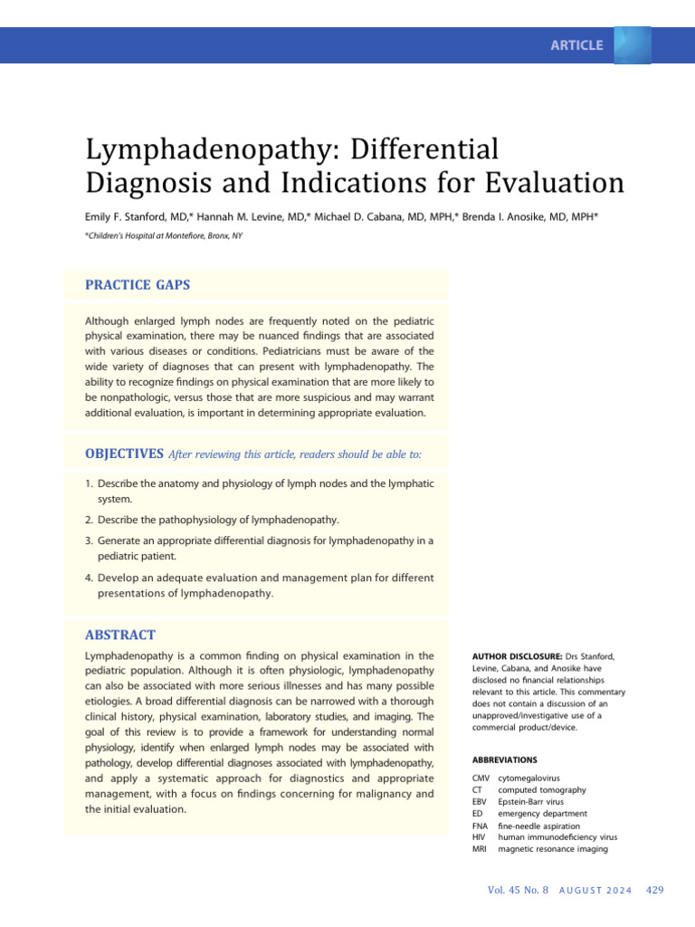 Pediatric Lymphadenopathy Diagnosis Guide | PDF | Lymphatic System ...