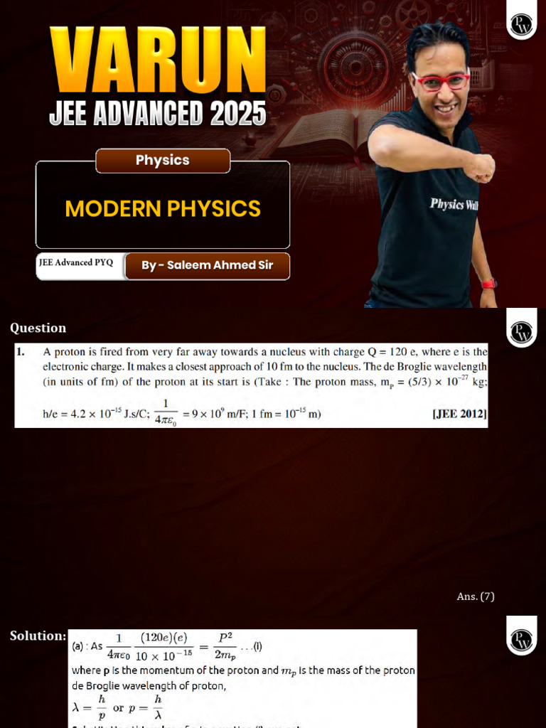 Modern Physics - JEE Advanced PYQ - Varun JEE Advanced 2025 | PDF