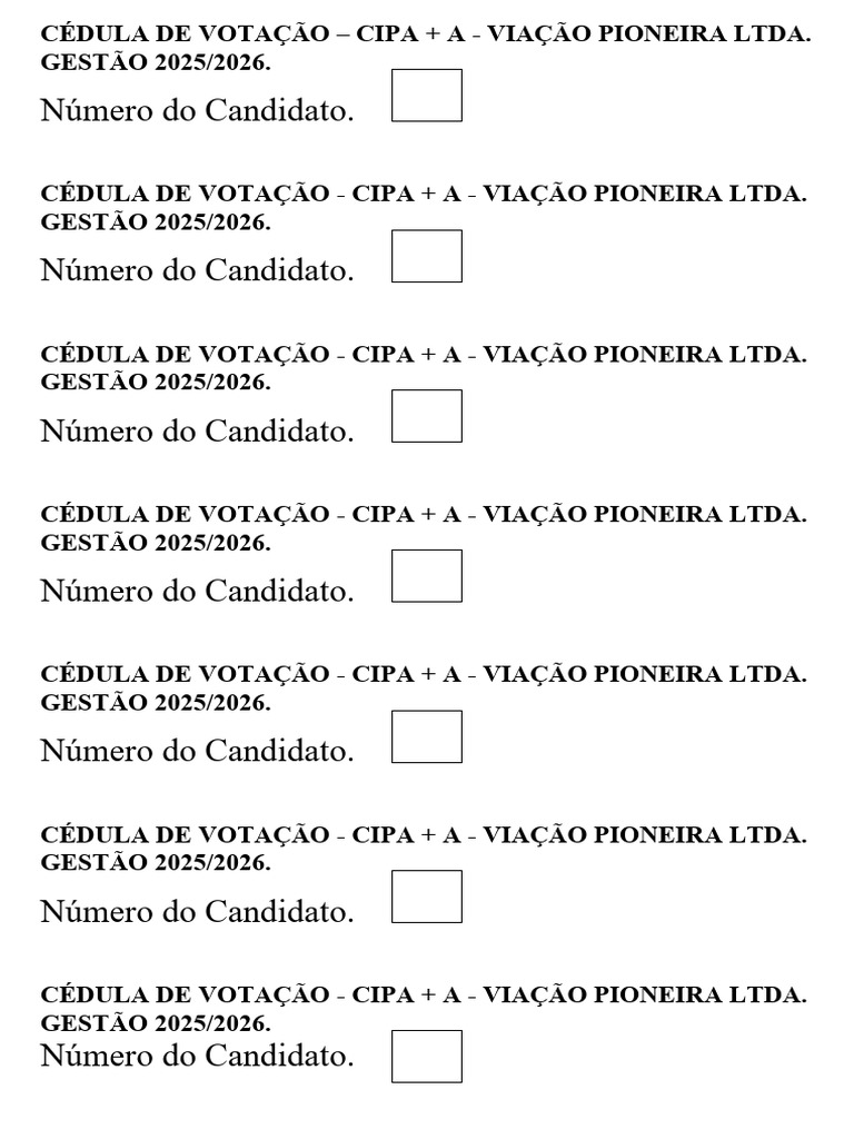 Cédula de Votação CIPA 2025/2026 | PDF