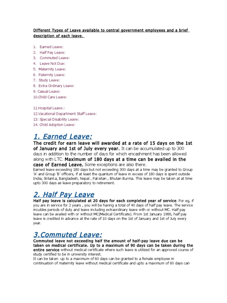 Different Types of Leave Available To Central Government Employees and ...
