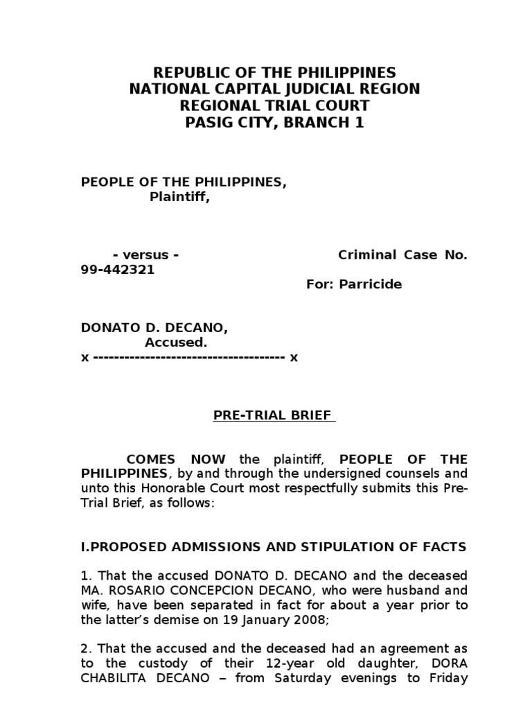 Pre Trial Prosecution Parricide | PDF | Witness | Autopsy