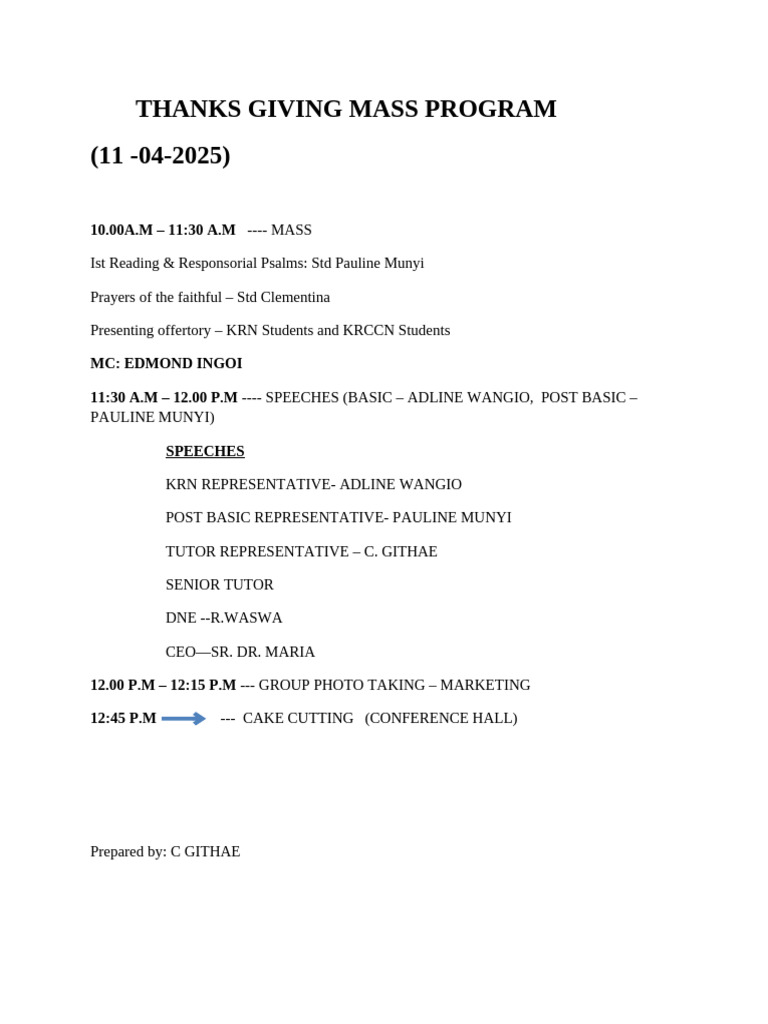 Thanks Giving Mass Program | PDF