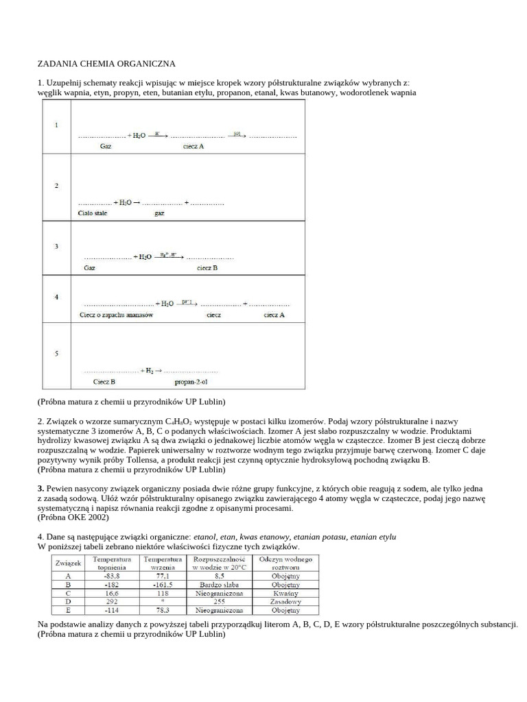 Zadania Chemia Organiczna | PDF