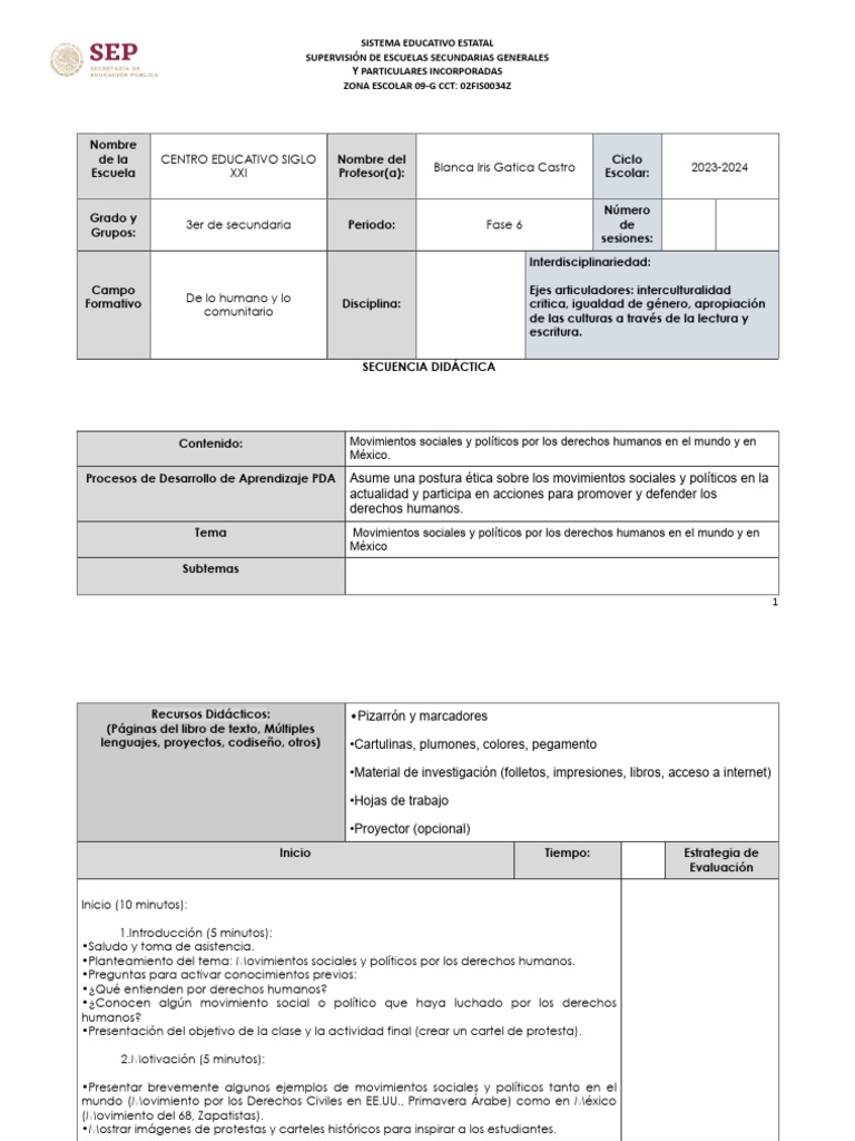 Plantilla Planeaciones Secundaria | PDF | Póster | Aprendizaje