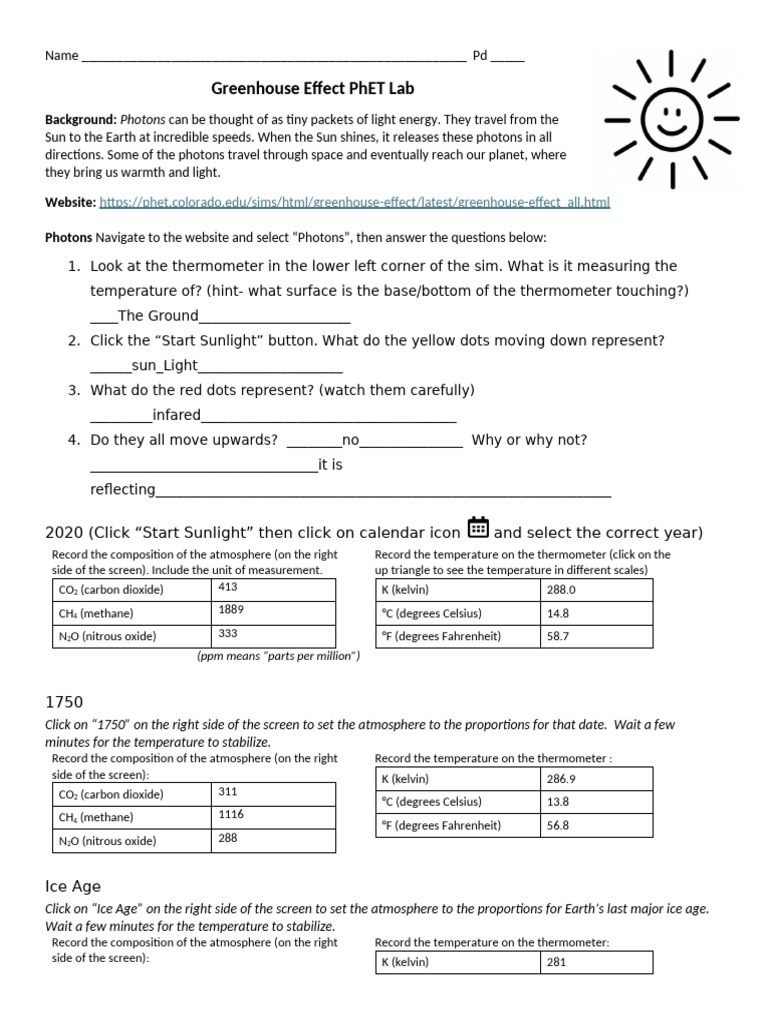 Greenhouse Effect PhET Lab Guide | PDF | Atmosphere Of Earth | Fahrenheit