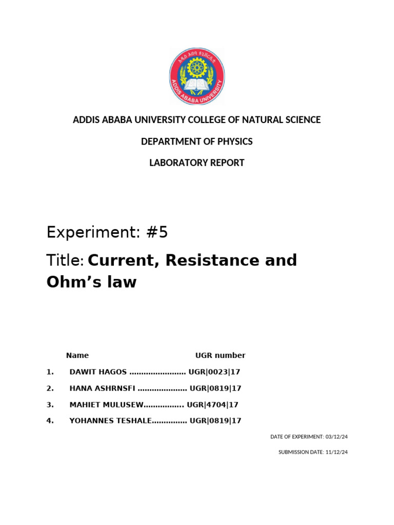 Physcics Lab Report Experment 5 | PDF | Resistor | Electric Current