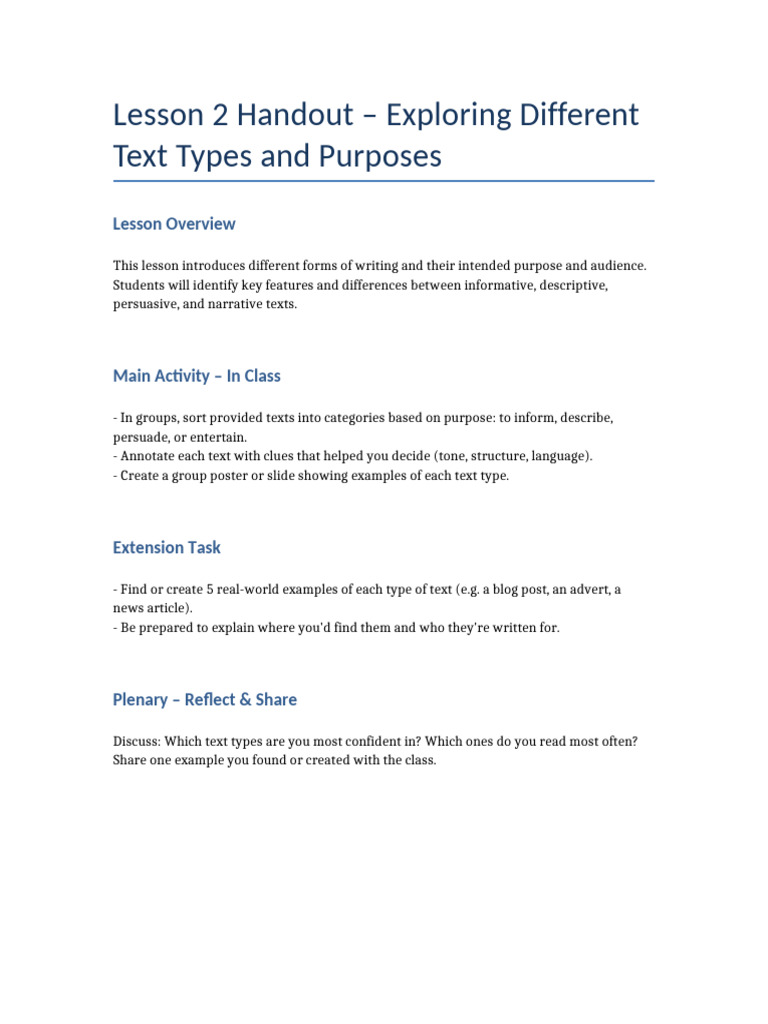 WK 1 Summer Lesson 2 IGCSE English Handout | PDF