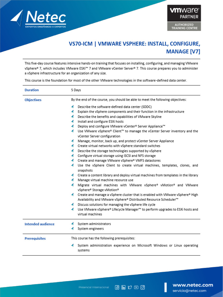 VMWARE VSPHERE INSTALL, CONFIGURE, MANAGE V7 | PDF | Virtual Machine | Virtualization