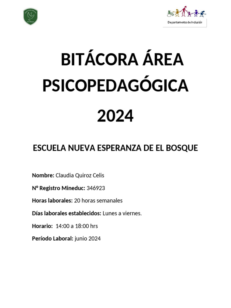 Bitácora Educadora Diferencial Claudia Quiroz Junio | PDF