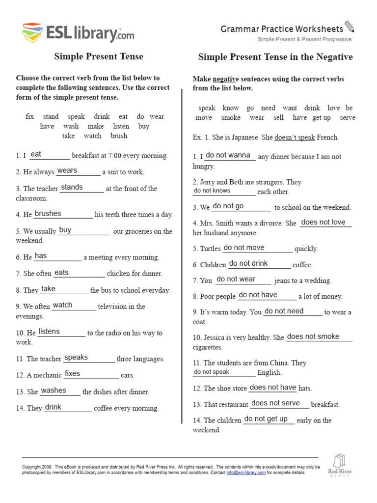 Grammar Practice Worksheets - Simple Present | PDF | Linguistics | Grammar
