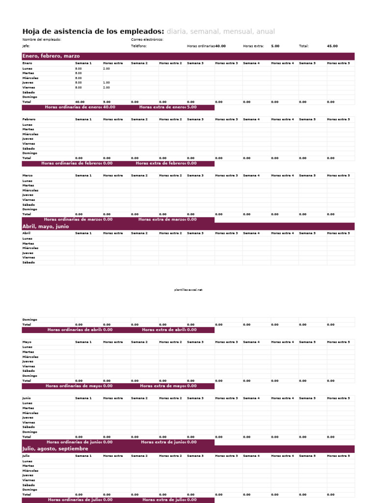 Planilla de Horas Trabajadas | PDF