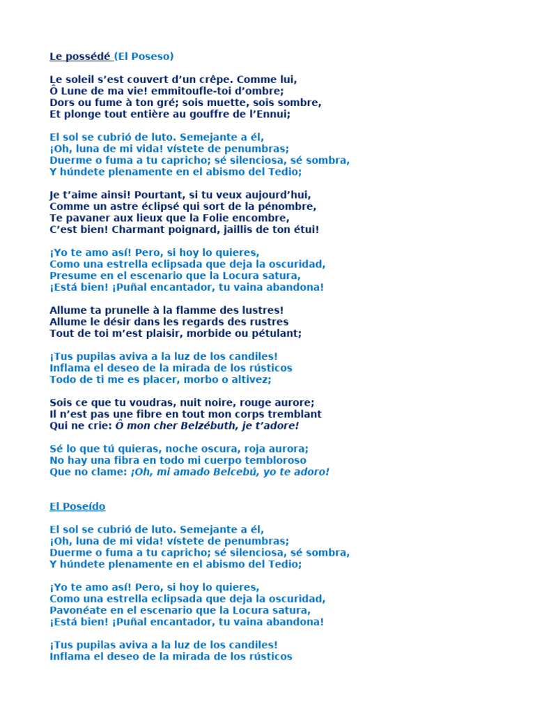 Traducción Personal de El Poseído de Charles Baudelaire 1 | PDF