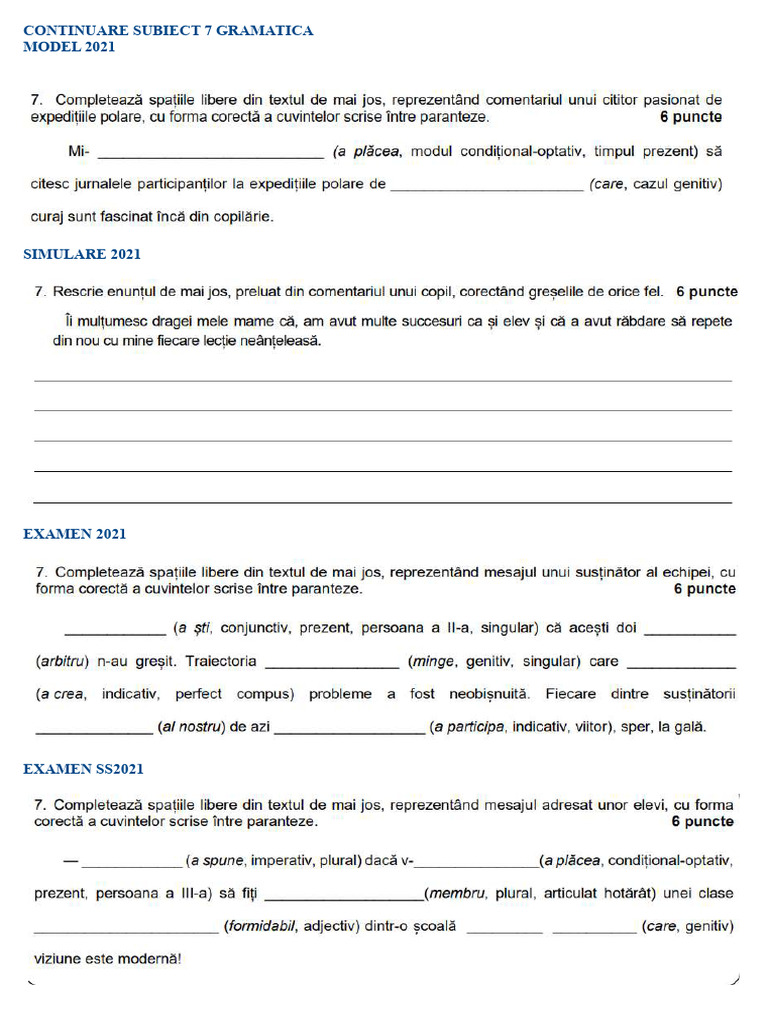 Continuare Subiect 7 Si 8 Gramatica | PDF