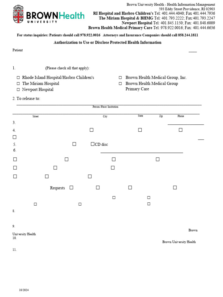 Authorization Release PHI Brown Health 10152024 V2 | PDF | Consent ...