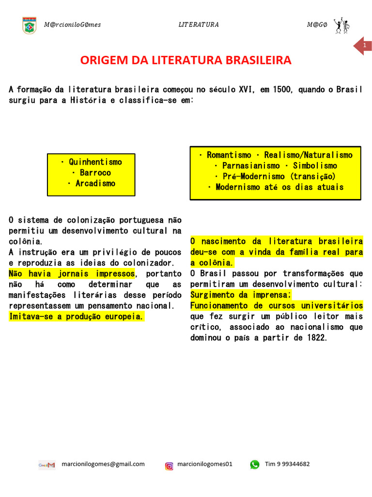 LITERATURA QUINHENTISMO RESUMO | PDF