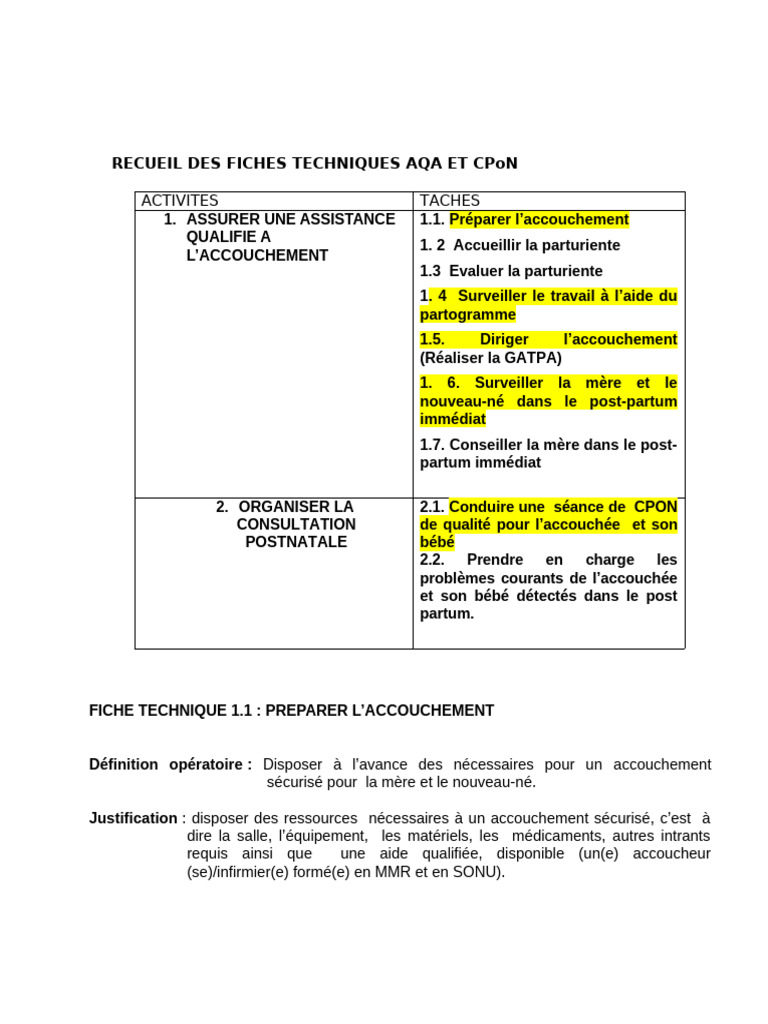 Fiche Technique Aqa Et Cpon | PDF | Accouchement | Nourrisson
