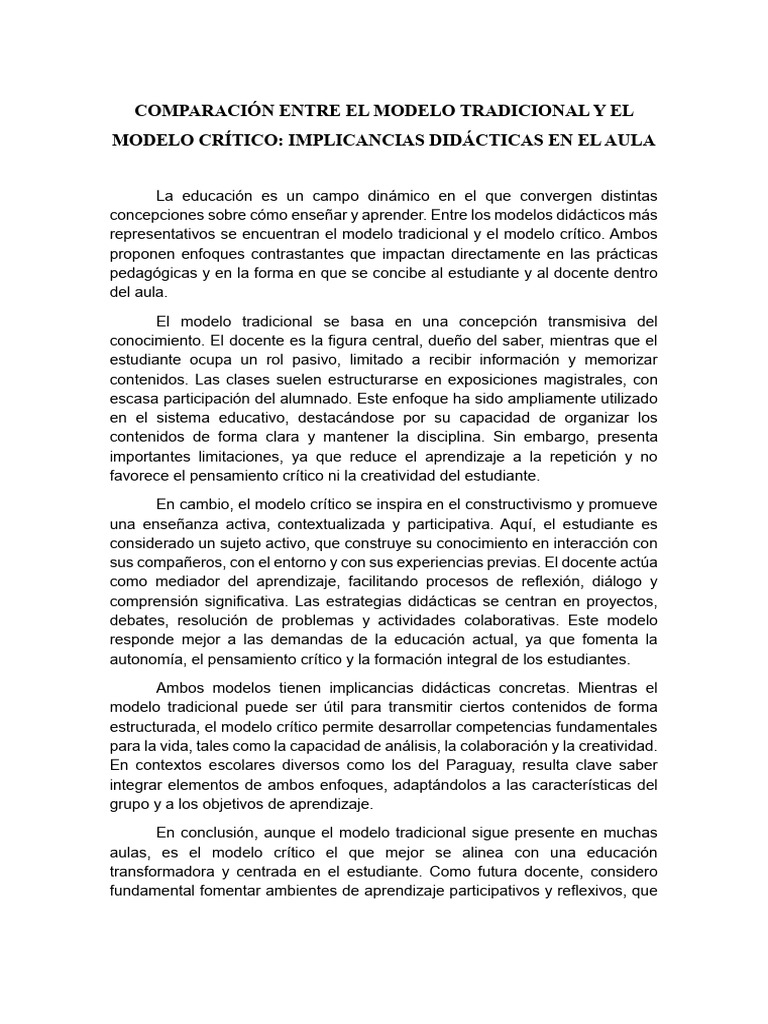 Comparación Entre El Modelo Tradicional y El Modelo Crítico | PDF ...