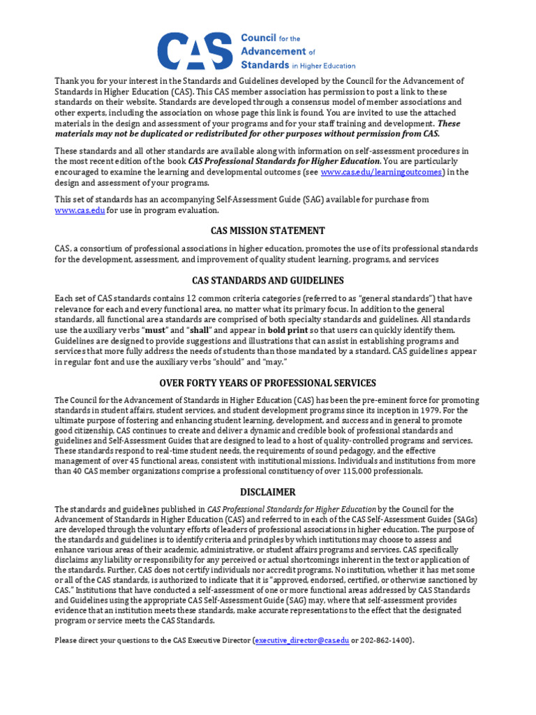 CAS Standards | PDF | Mental Health | Learning