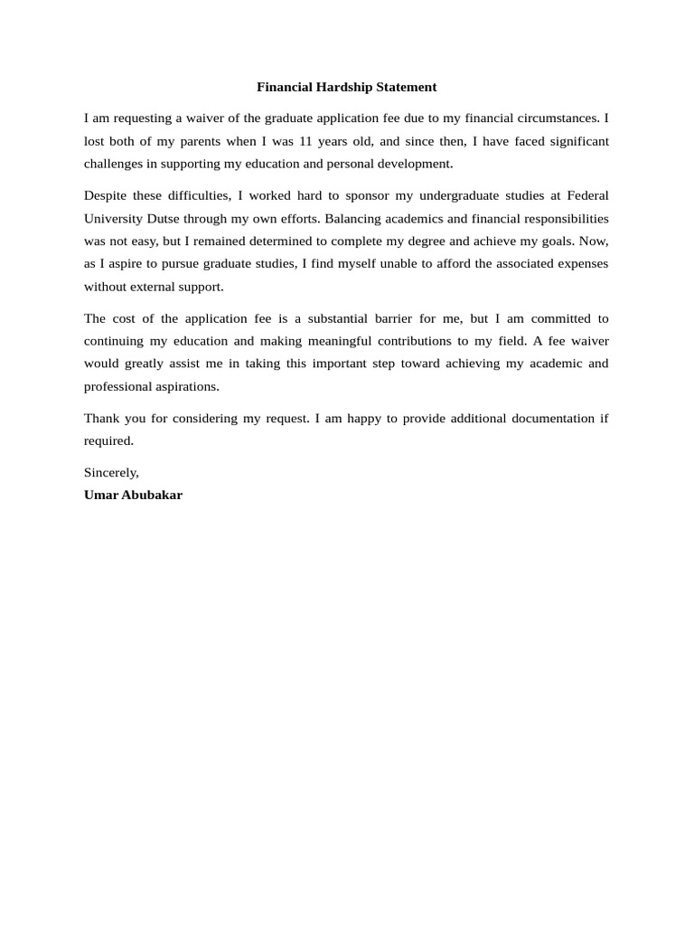 Financial Hardship Statement | PDF