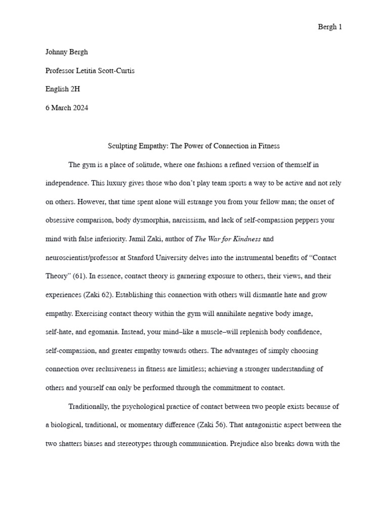 John Bergh TWFK Paper Final Draft | PDF | Empathy | Body Image