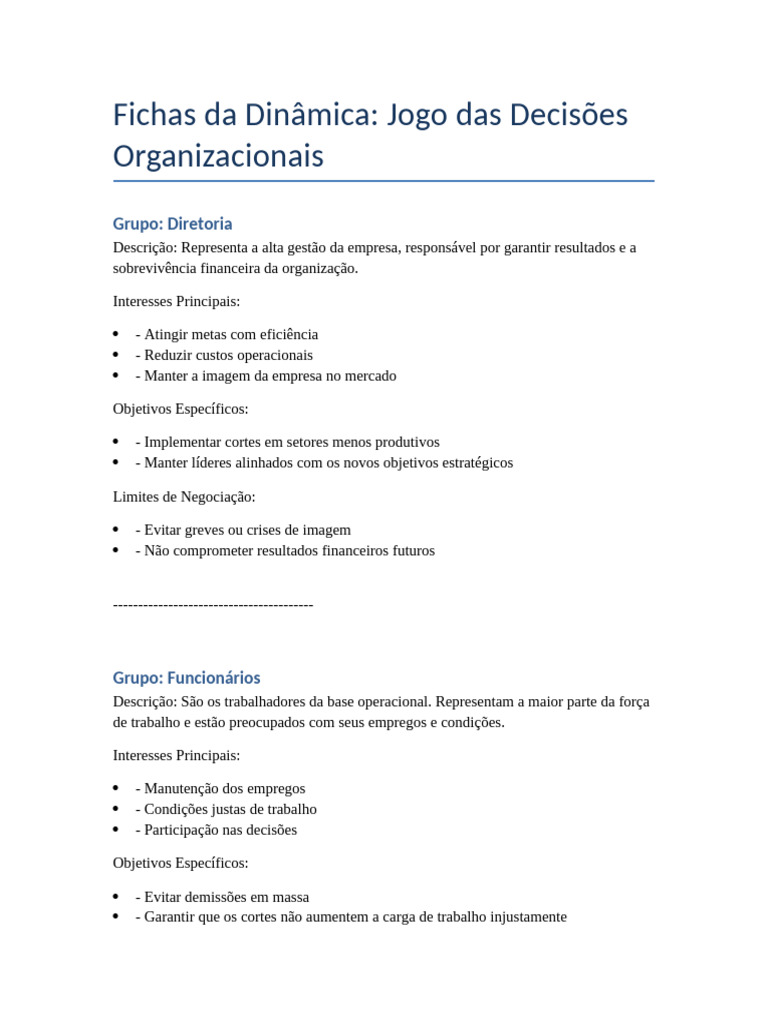 Fichas Dinamica Jogo Decisoes | PDF