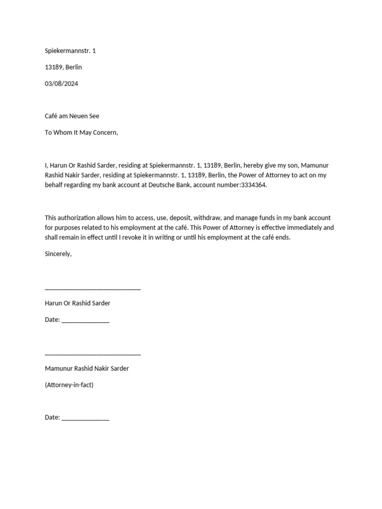 Power of Attorney for Bank Access | PDF