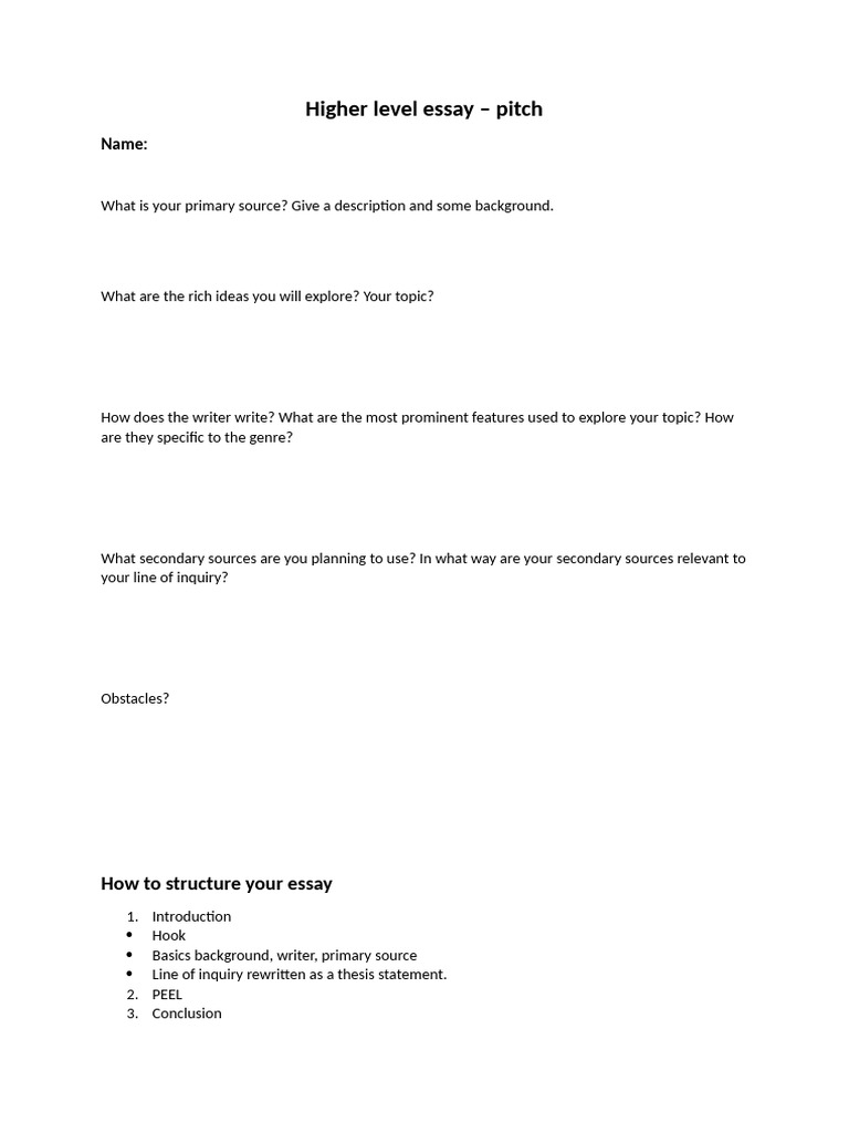 Higher Evel Essay Pitch - Notes + Questions26666 | PDF