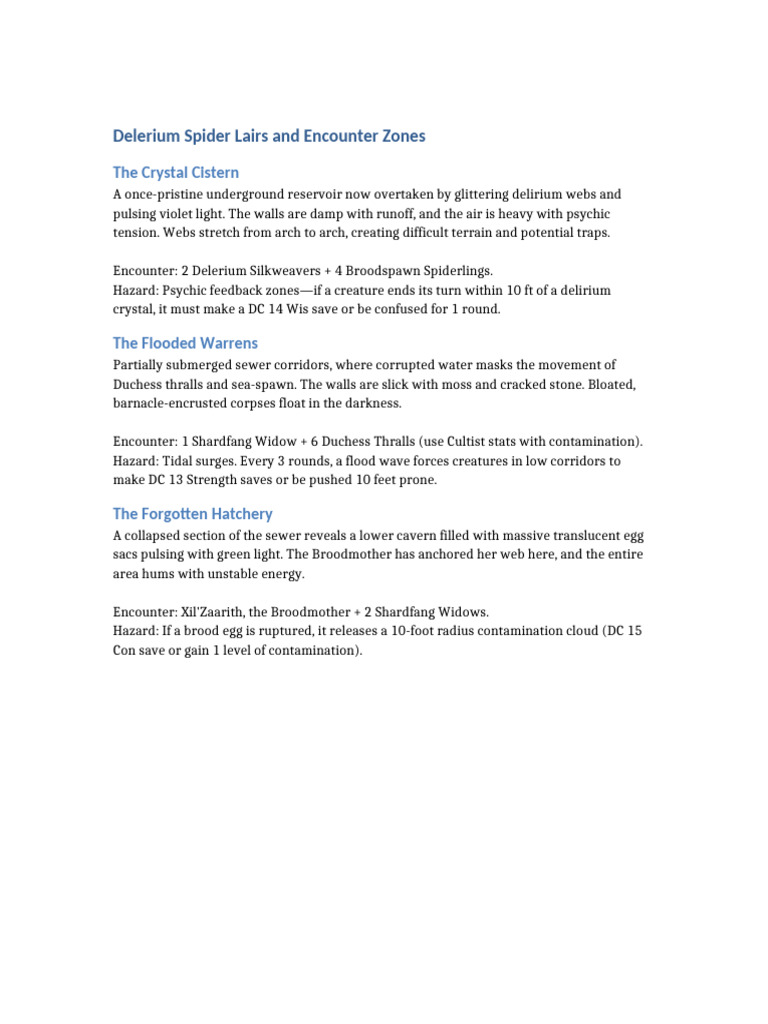 Spider Lair Zones | PDF