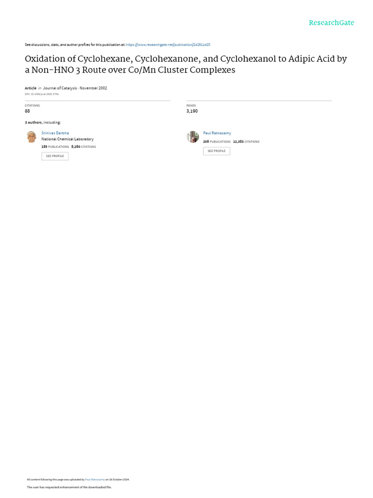 Oxidation of Cyclohexane Cyclohexanone and Cyclohe | PDF | Manganese ...