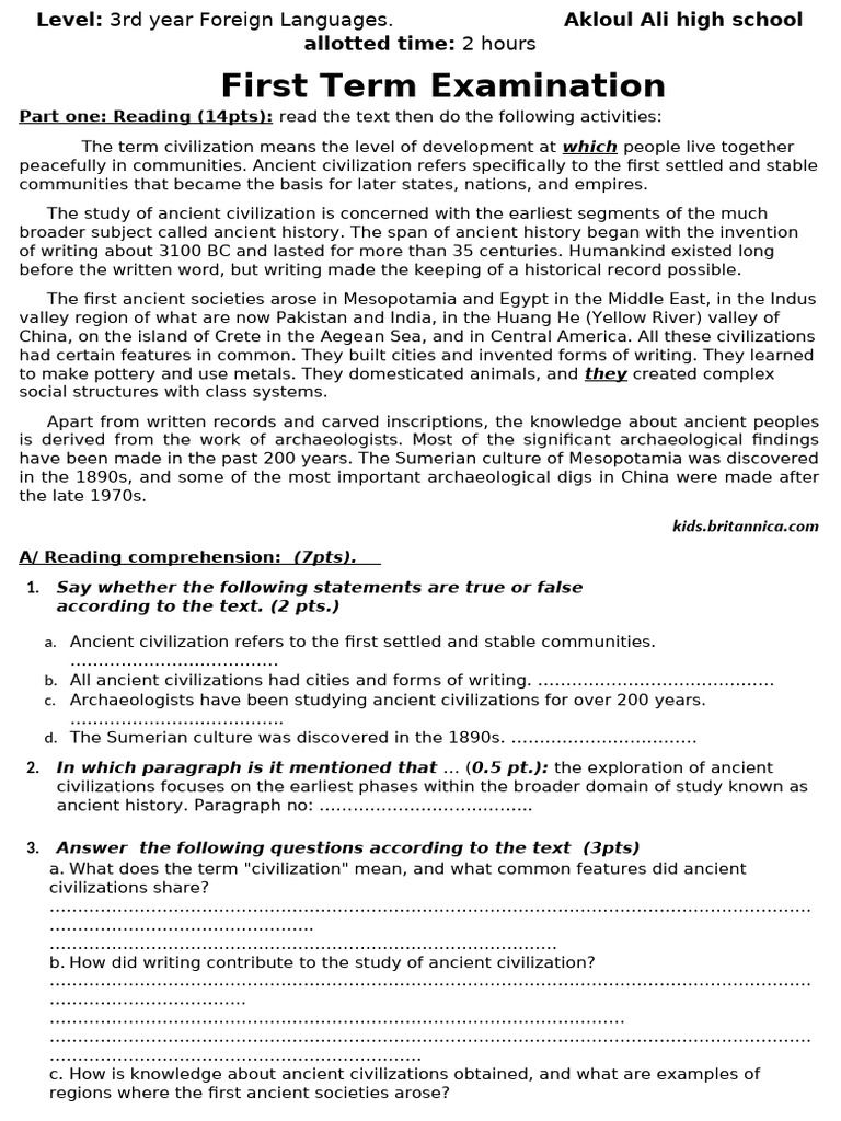 3rd Year Foreign Languages | PDF | Ancient History | Writing