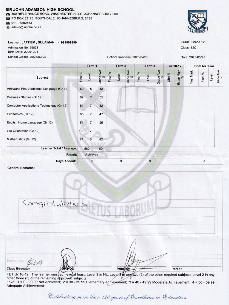 Grade 12 Term 1 and Grade 11 Final | PDF