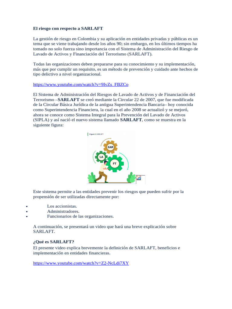 El Riesgo Con Respecto A SARLAFT | PDF | Lavado de dinero | Economias