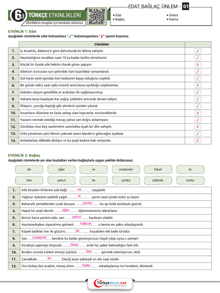 Sinif Indirilebilir Etkinlik Edat Baglac Unlem 01 CEVAPLI6. | PDF