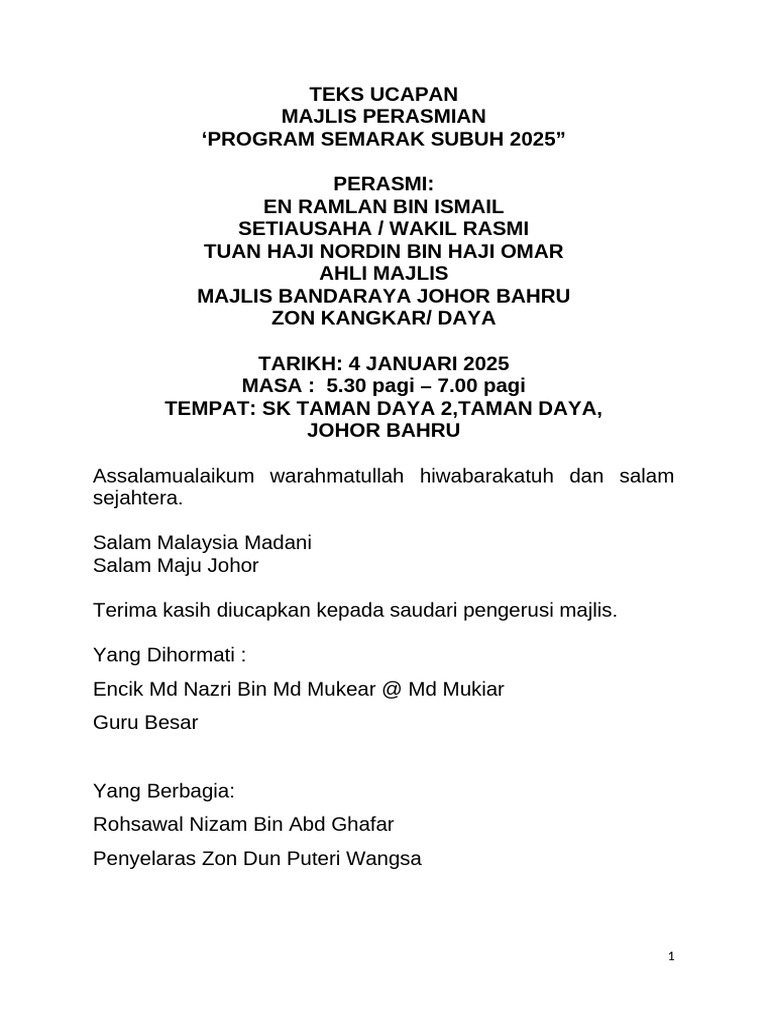 Teks Ucapan Perasmian Semarak Subuh | PDF