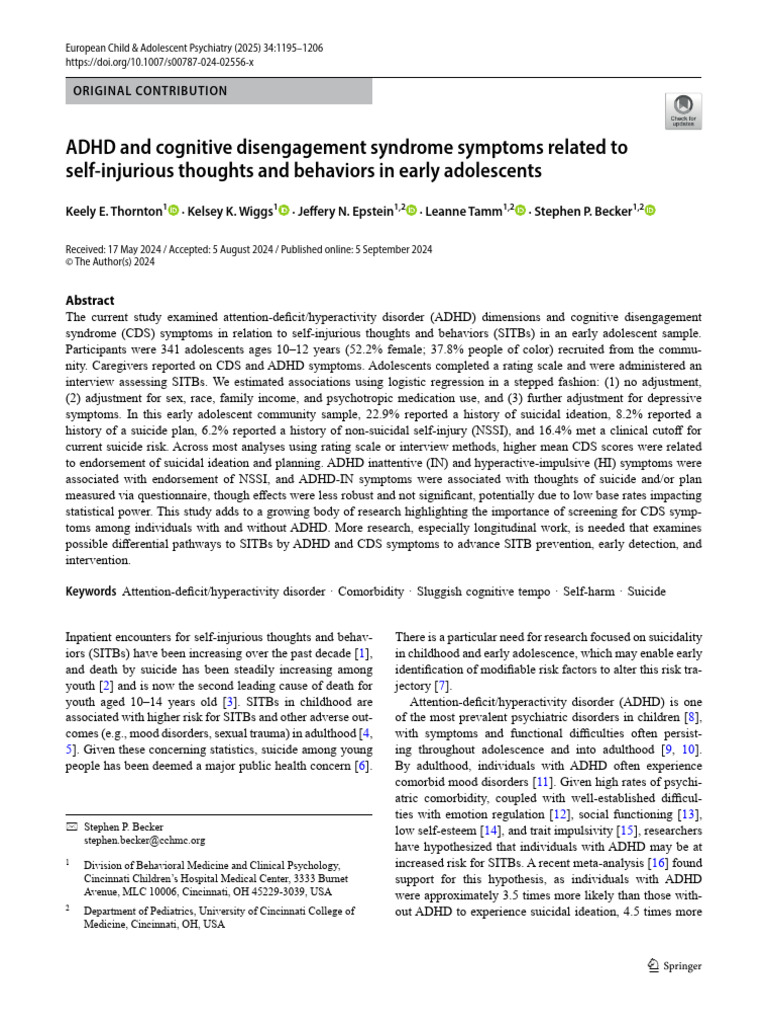 ADHD and Cognitive Disengagement Syndrome Symptoms Related To Self ...