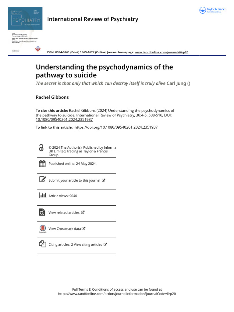 Psychodynamics of the Pathway to Suicide | PDF | Psychology ...
