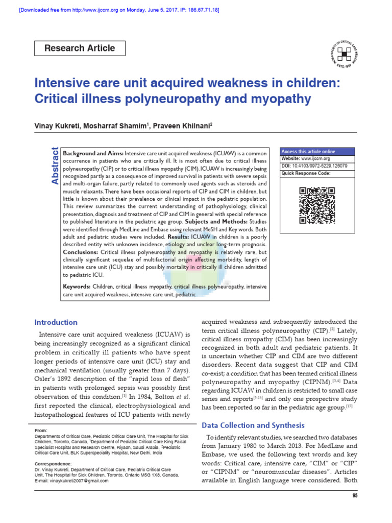 Intensive Care Unit Acquired Weakness in Children - Critical Illness ...