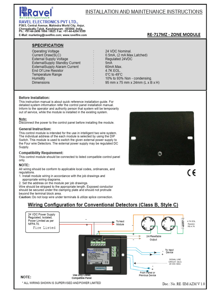 RE-717MZ Zone Module Installation Guide | PDF | Power Supply ...