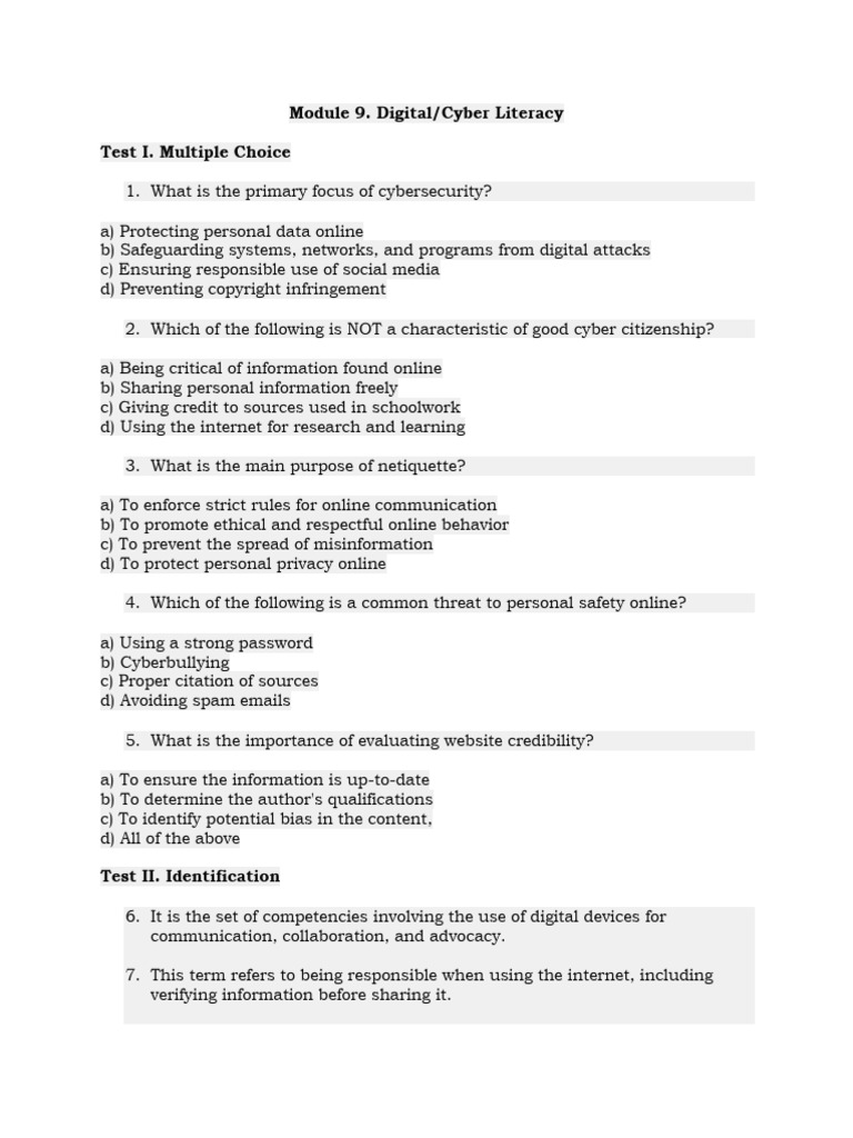 Module 9 Digital-Cyber Literacy | PDF