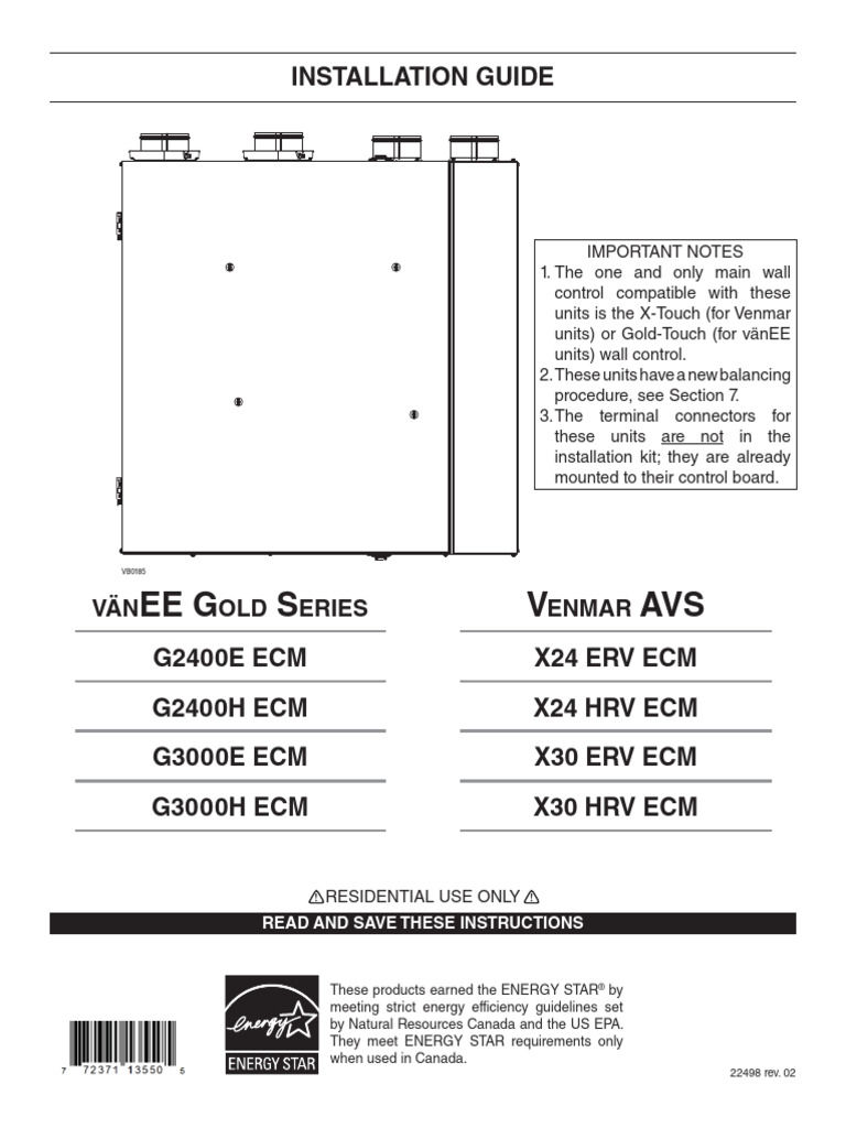 Vanee G3000EE Installation Sheet | PDF | Duct (Flow) | Thermostat