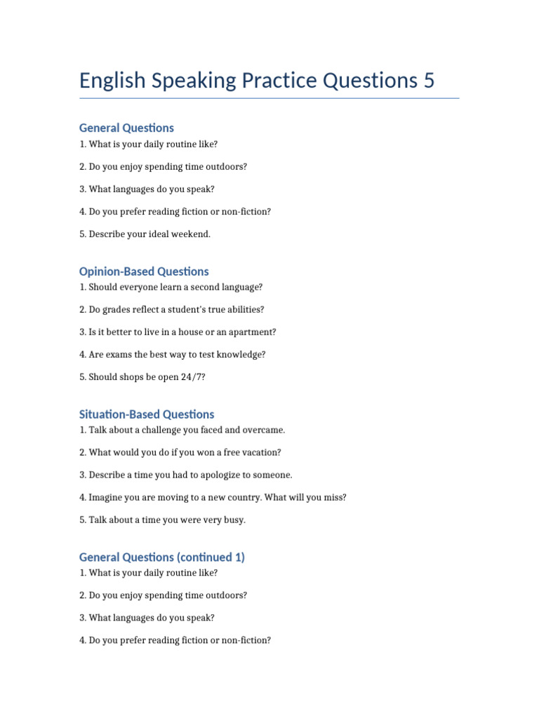 English Speaking Practice 5 | PDF