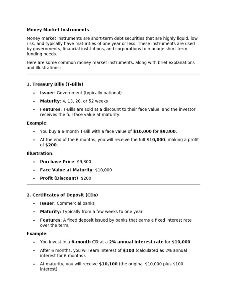 Understanding Money Market Instruments | PDF | Repurchase Agreement ...