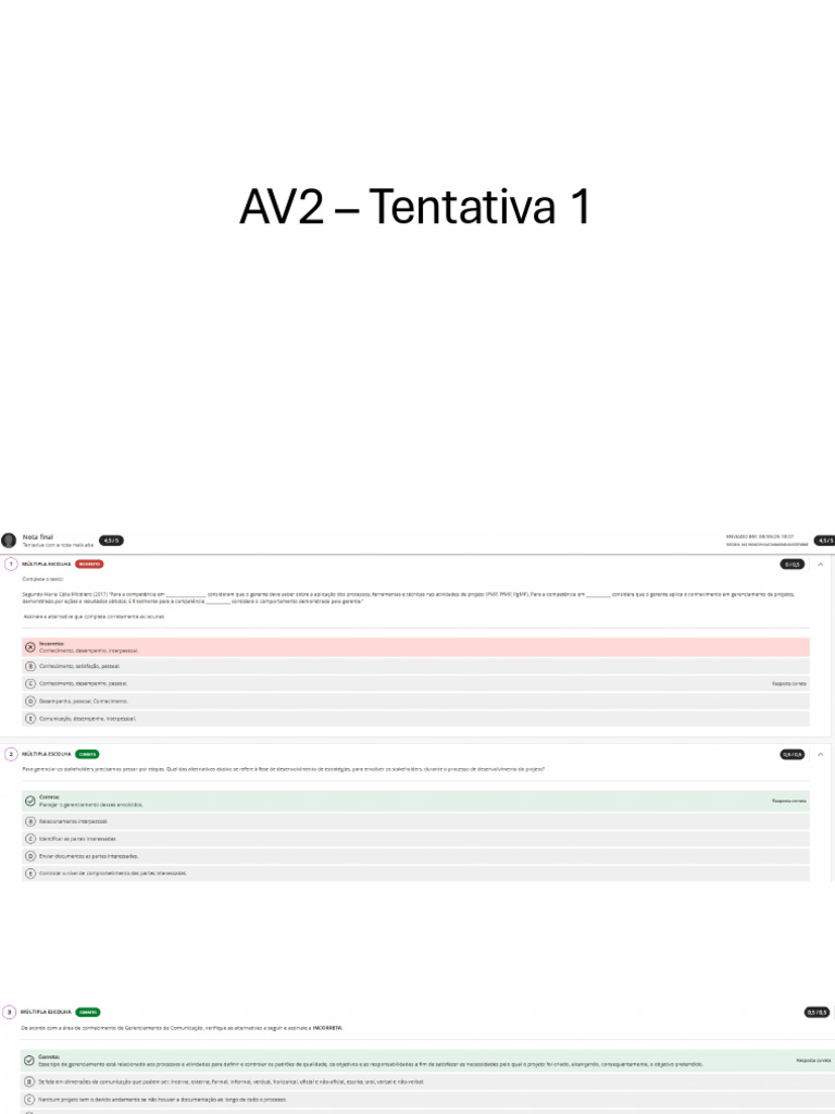AV2 - Princípios de Gerência de Projetos | PDF