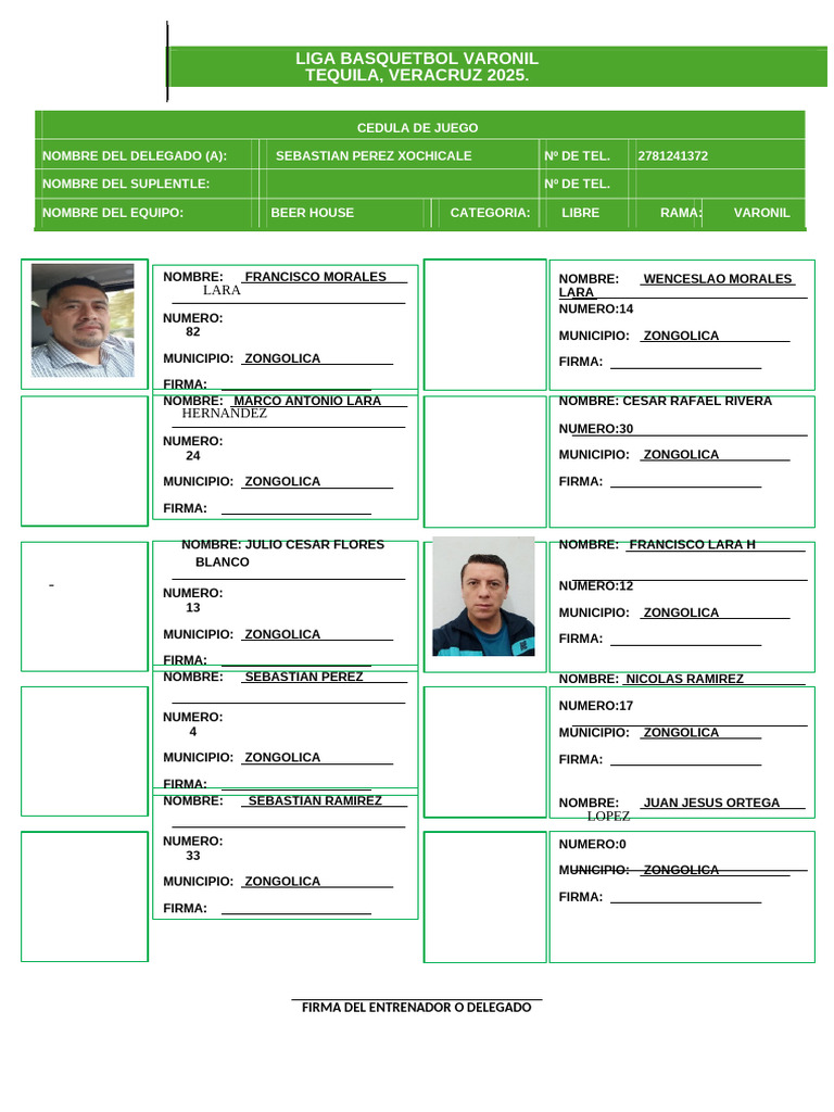 Cedula de Juego Varonil-1 | PDF