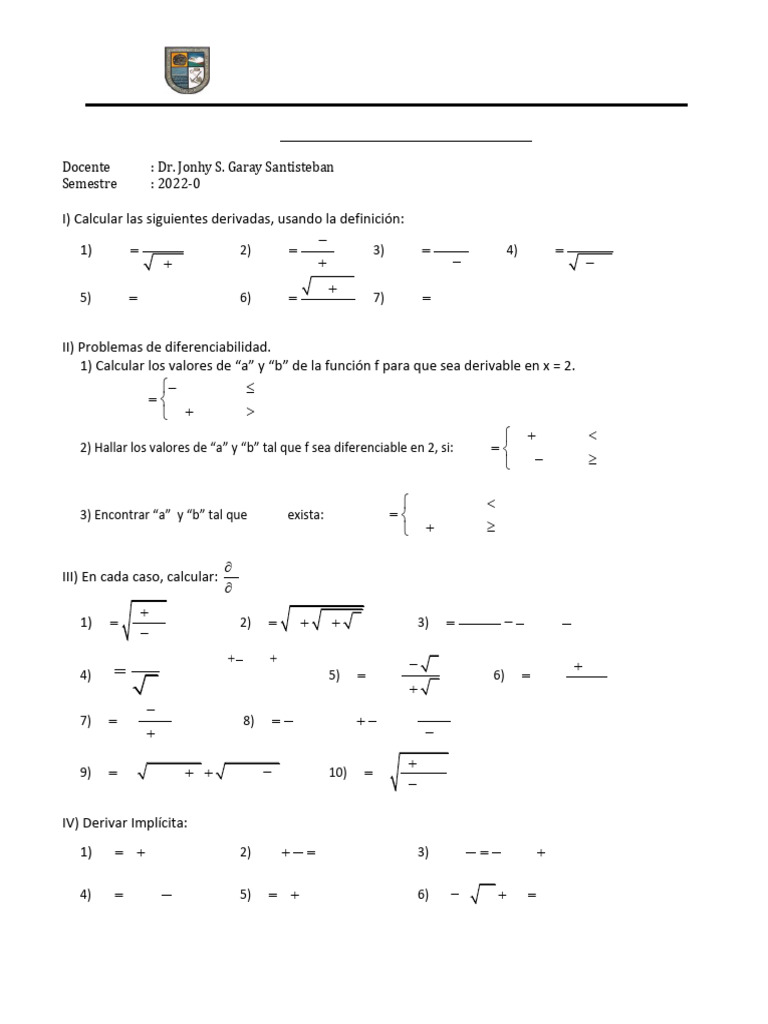 Derivada y Sus Aplicaciones - Lista de Ejercicios | PDF | Rectángulo | Derivado